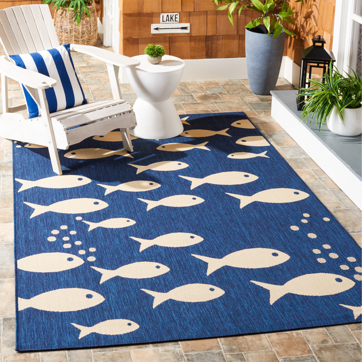 Sand & Stable™ Baby & Kids Avani Navy/Beige Indoor / Outdoor Area Rug & Reviews | Wayfair